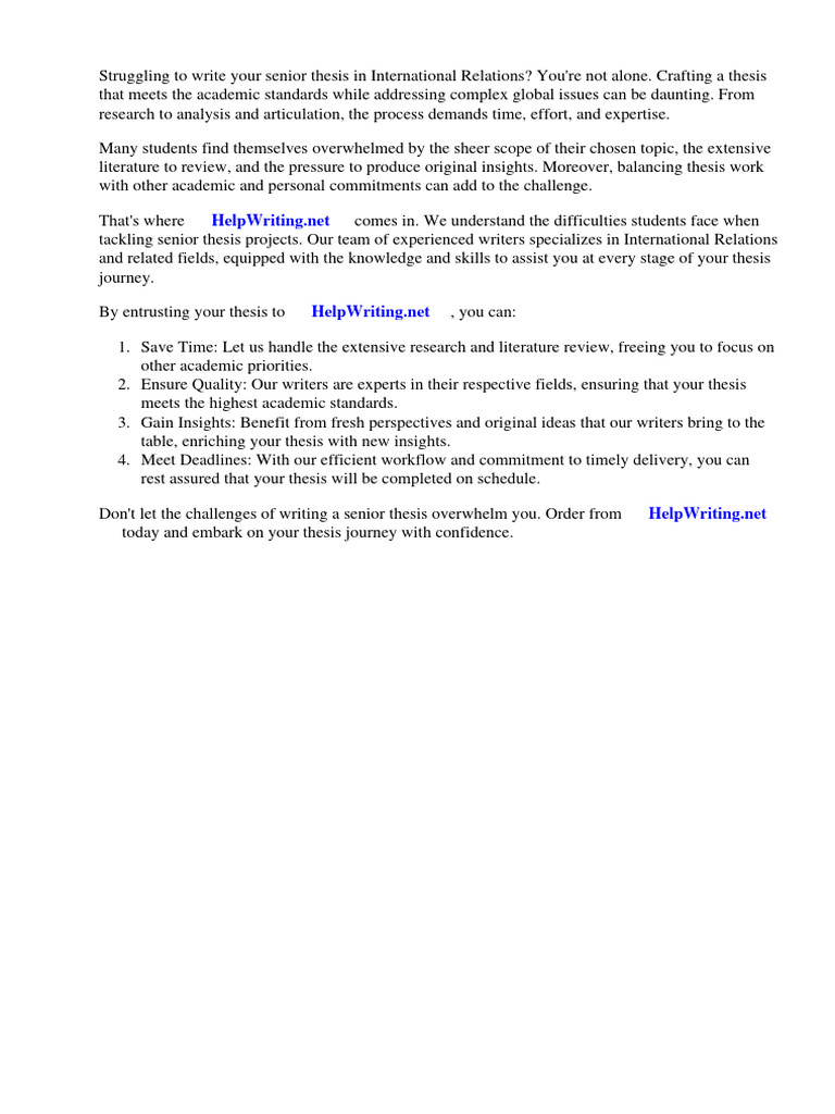 Senior Thesis Topics International Relations | PDF | Thesis | Sociology