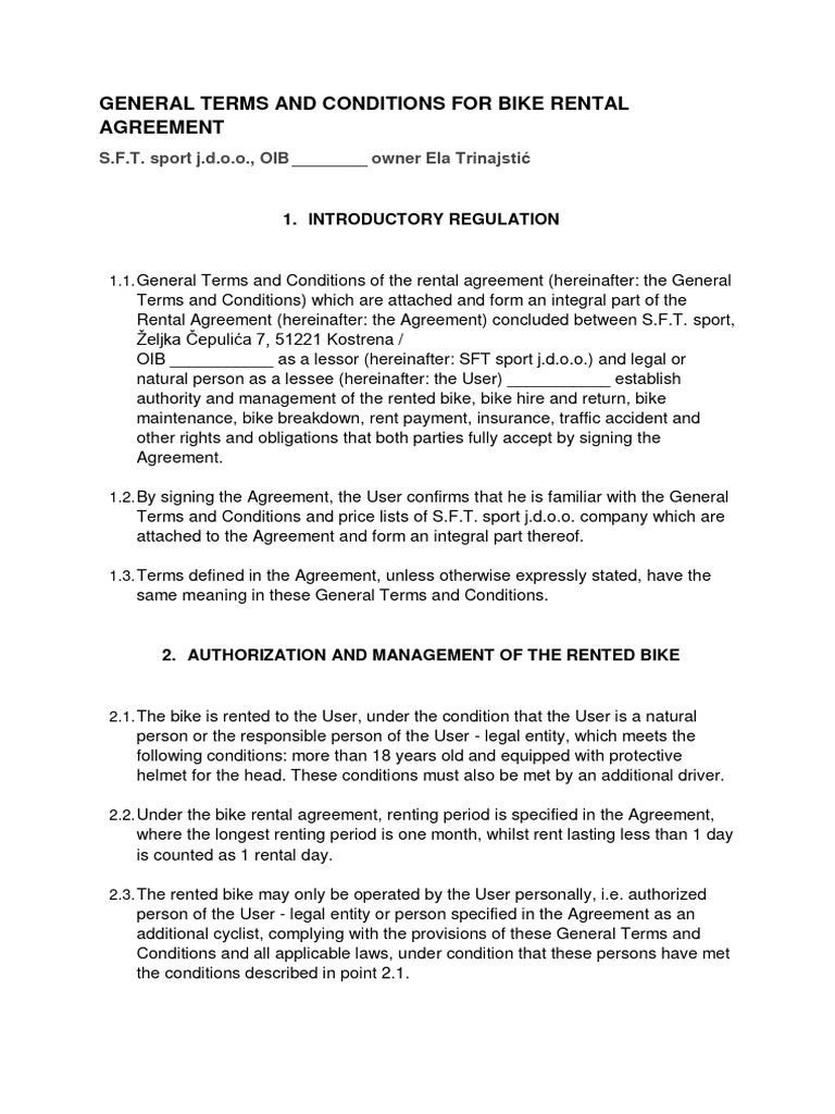 Rental Agreement For Bike | PDF | Credit Card | Lease