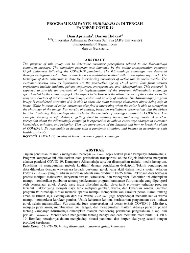 Program Kampanye #Dirumahaja Di Tengah Pandemi Covid-19 | PDF