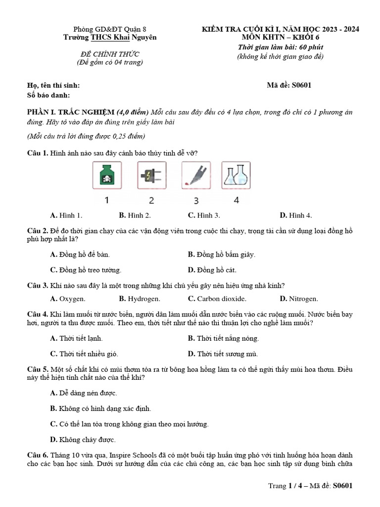ISP - KHTN 6 - DETHI - HKI - 2324-S0601 - Khai Nguyen THCS | PDF
