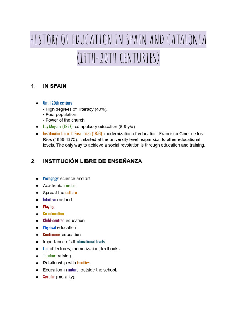 History of Education in Spain and Catalonia (19TH-20TH Centuries) | PDF ...