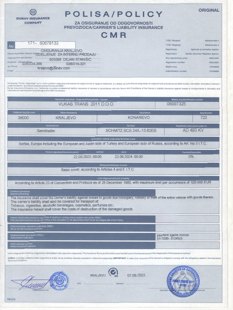 Ad493kv CMR Osiguranje 22.09.2024 | PDF