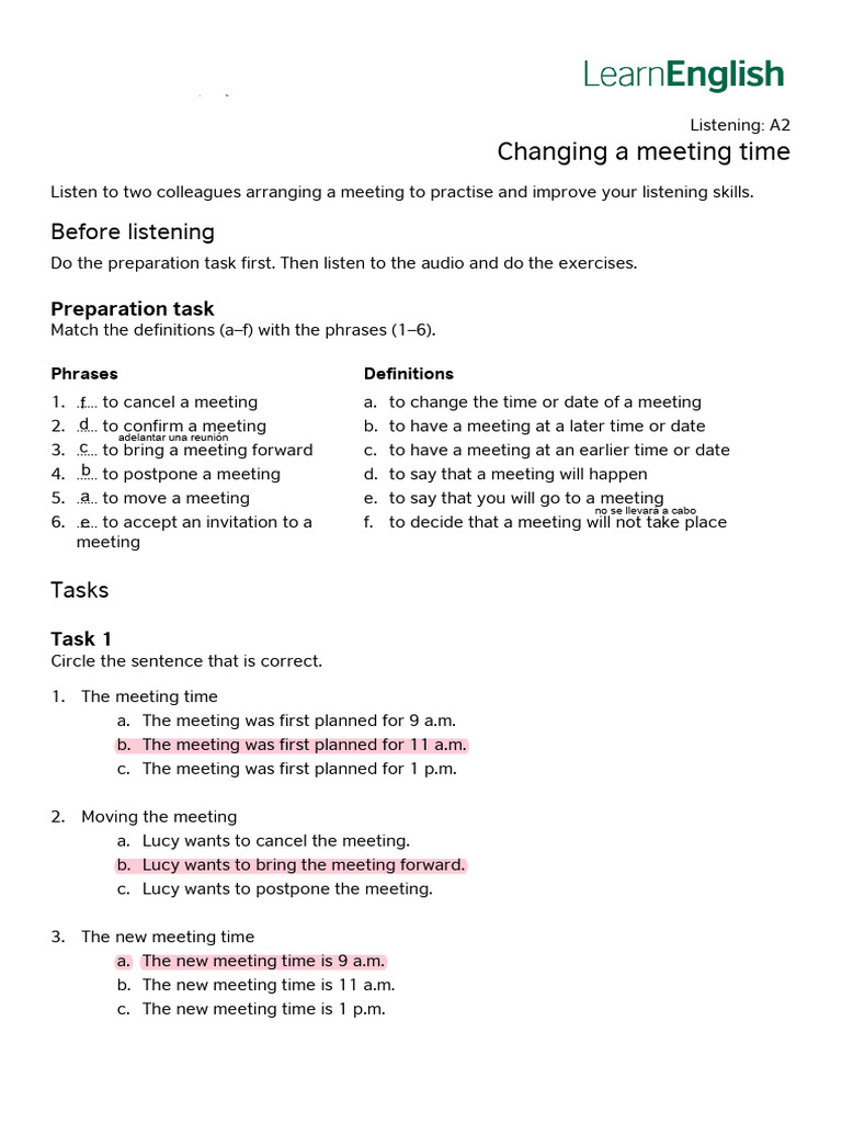 Changing Meeting Times at British Council | PDF