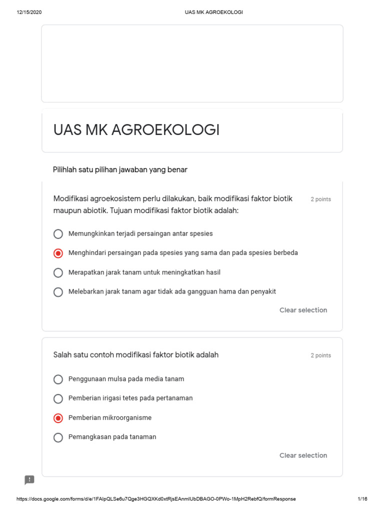 Uas MK Agroekologi 1 | PDF
