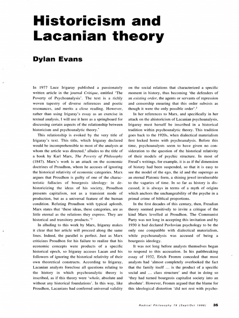 Historicism and Lacanian Theory Dylan Evans | PDF | Jacques Lacan ...