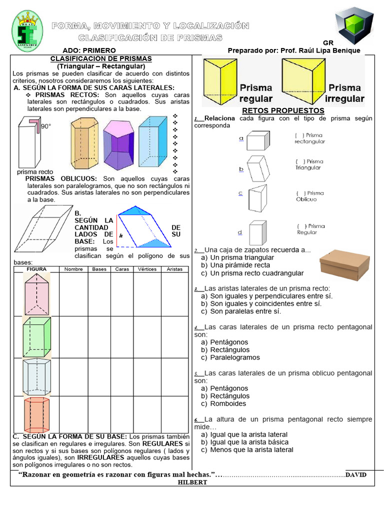Clasificación de Prismas Geométricos | PDF | Rectángulo | Matemática ...