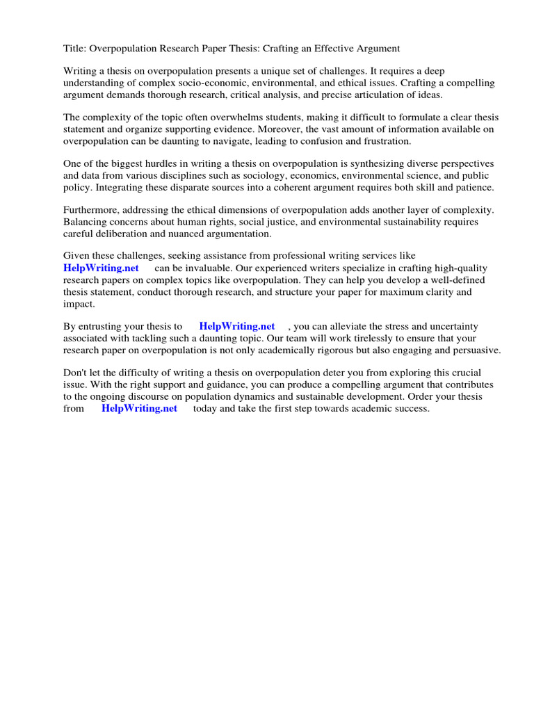 Overpopulation Research Paper Thesis | PDF | Cost Of Living | Human ...