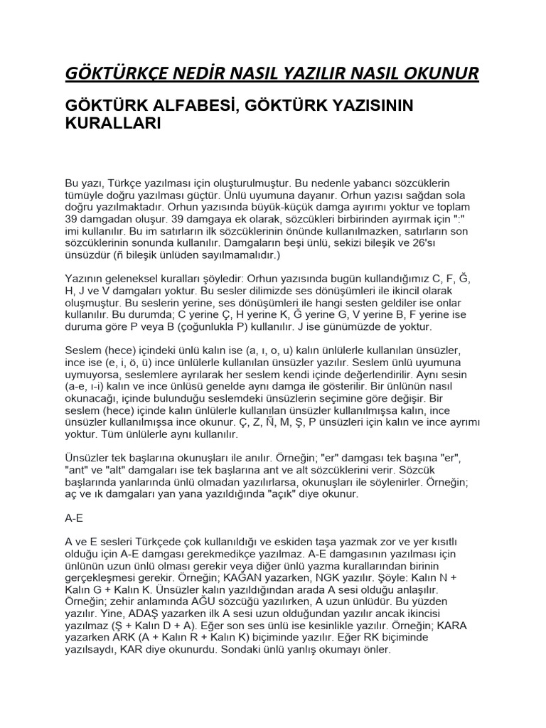 Göktürkçe Nedi̇r Nasil Yazilir Nasil Okunur | PDF