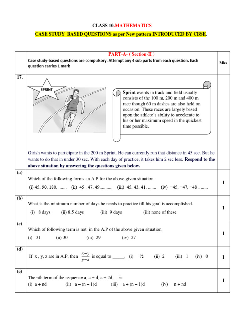 Class 10 Maths Case Study Questions | PDF | Circle | Sun