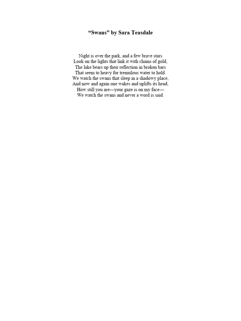"Swans" by Sara Teasdale | PDF | Poetry