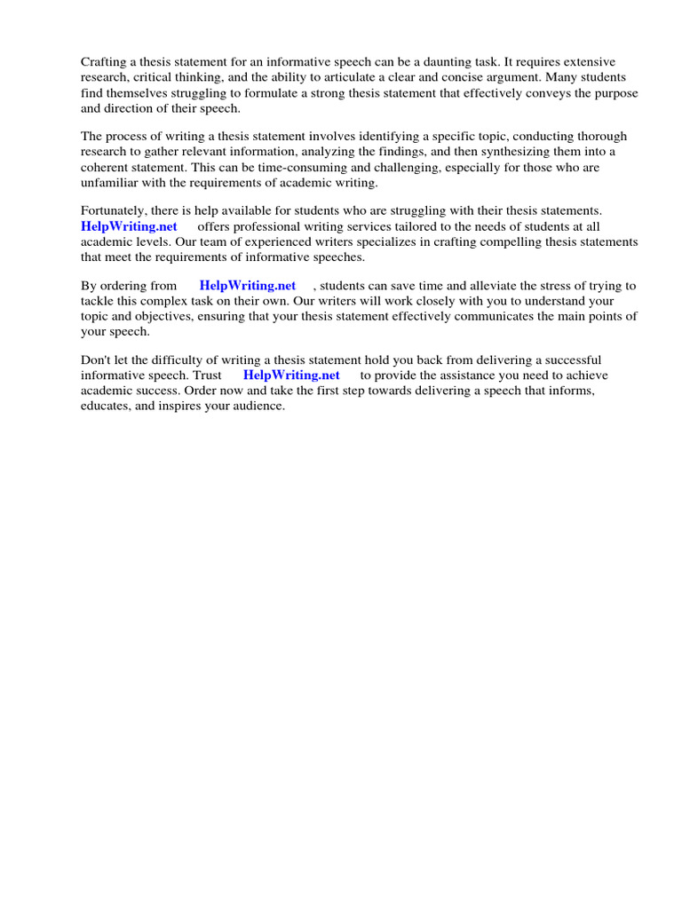 Sample Thesis Statement Informative Speech | PDF | Essays | Cost Of Living