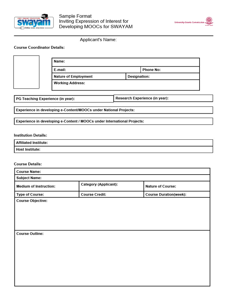 SWAYAM MOOCs Proposal - Form | PDF | Massive Open Online Course ...