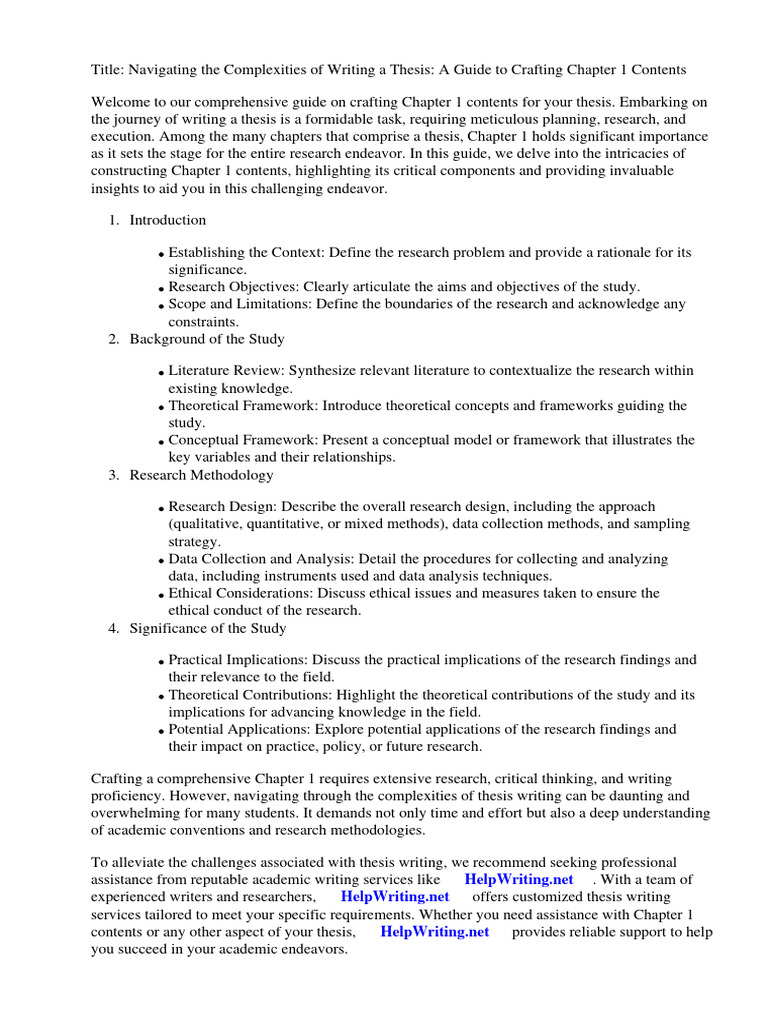 Thesis Chapter 1 Contents | PDF | Thesis | Methodology