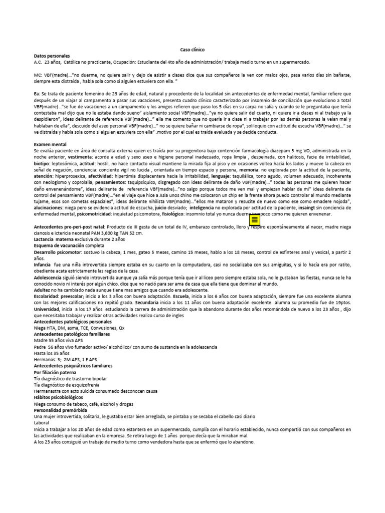 Caso Clínico | PDF | Medicina CLINICA | Enfermedades y trastornos