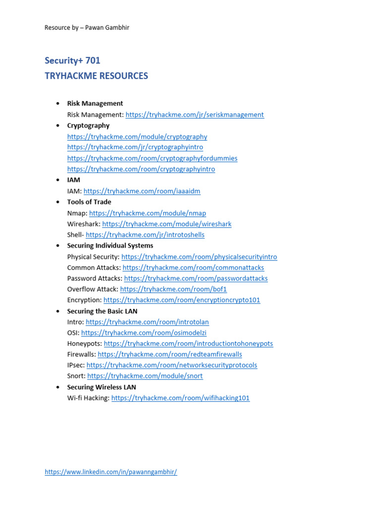 Tryhackme Resources For Security+ 701 | PDF | Penetration Test | Crime ...