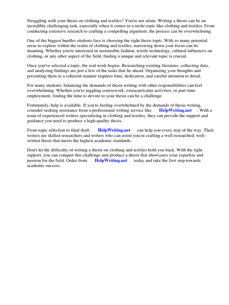 Thesis Topics On Clothing and Textiles | PDF | Fashion | Textiles