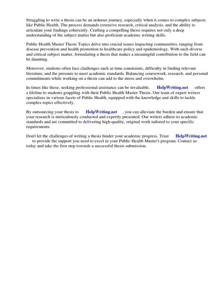 Public Health Master Thesis Topics | PDF | Public Health | Thesis Public Health Master Thesis Topics | PDF | Public Health | Thesis