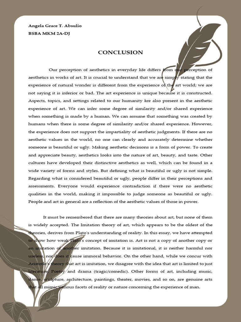 Conclusion | PDF | Aesthetics | Experience