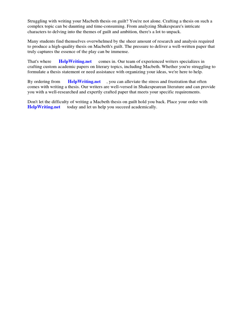 Macbeth Thesis Guilt | PDF | Macbeth | Shakespearean Tragedies