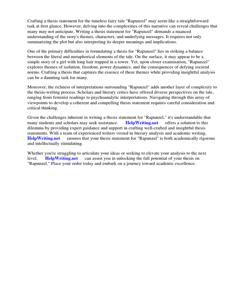 Thesis Statement Guide for Rapunzel | PDF | Rapunzel | Fairy Tales