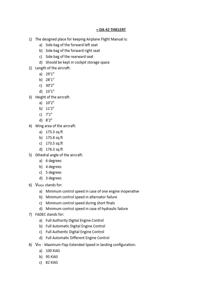 DA42 Questions | PDF | Aircraft | Aerospace