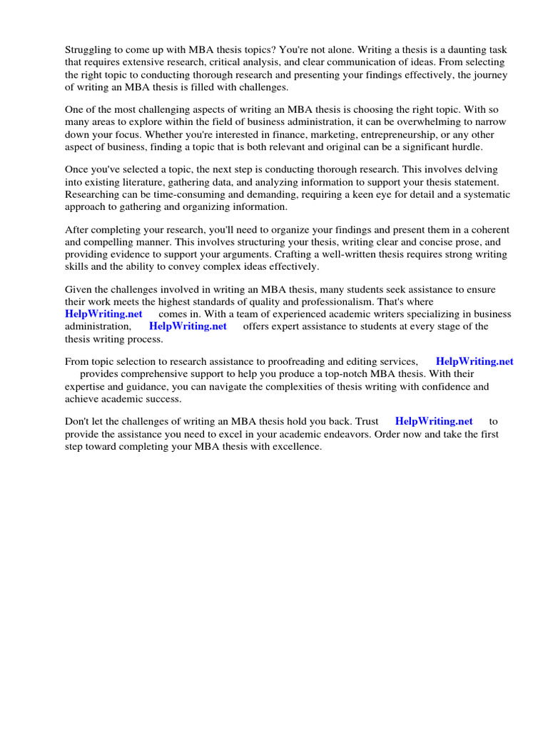 Mba Thesis Topics Examples | PDF