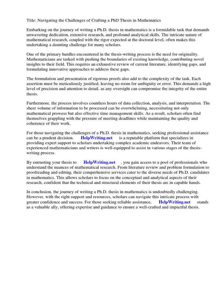 Thesis For PHD in Mathematics | PDF