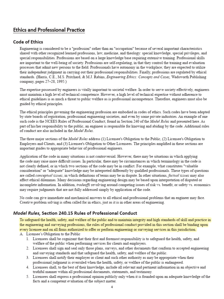 FE Exam Ethics and Professional Conduct | PDF