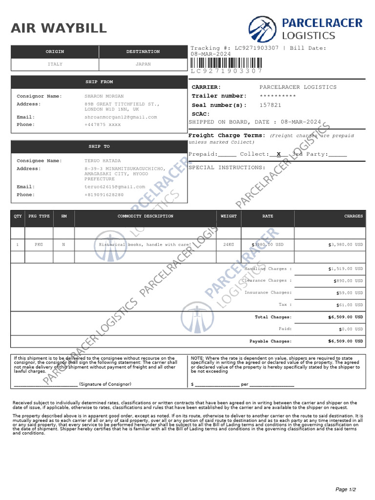 Air_Waybill_LC9271903307 | PDF | Cargo | Service Industries