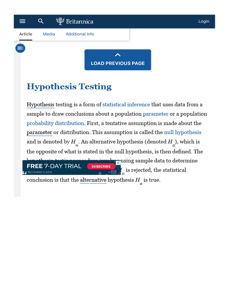 Statistics - Hypothesis Testing - Britannica | PDF