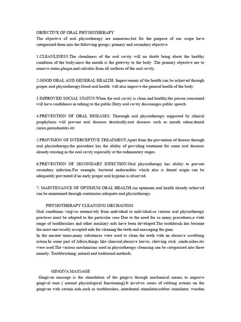 objective of oral physiotherapy(1) | PDF | Medical Specialties | Clinical Medicine