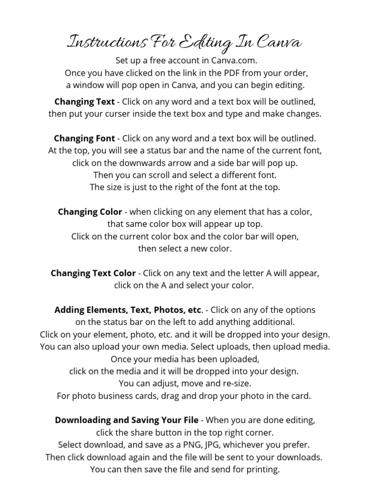 Instructions For Editing in Canva | PDF
