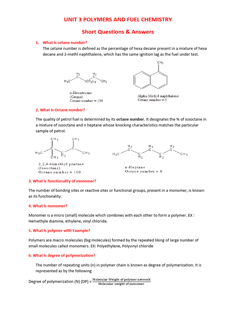 UNIT 3 Polymer and Fuel Chemistry | PDF | Polymers | Polymerization