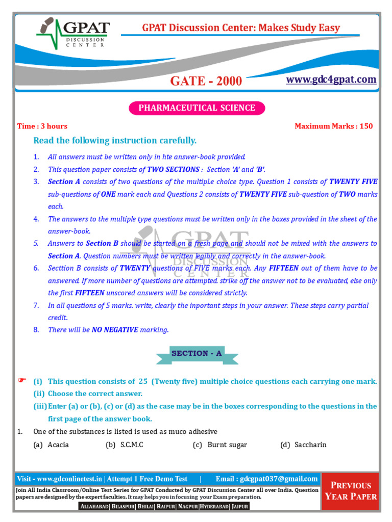 GPAT Test Series Instructions and Format | PDF | Dose (Biochemistry ...