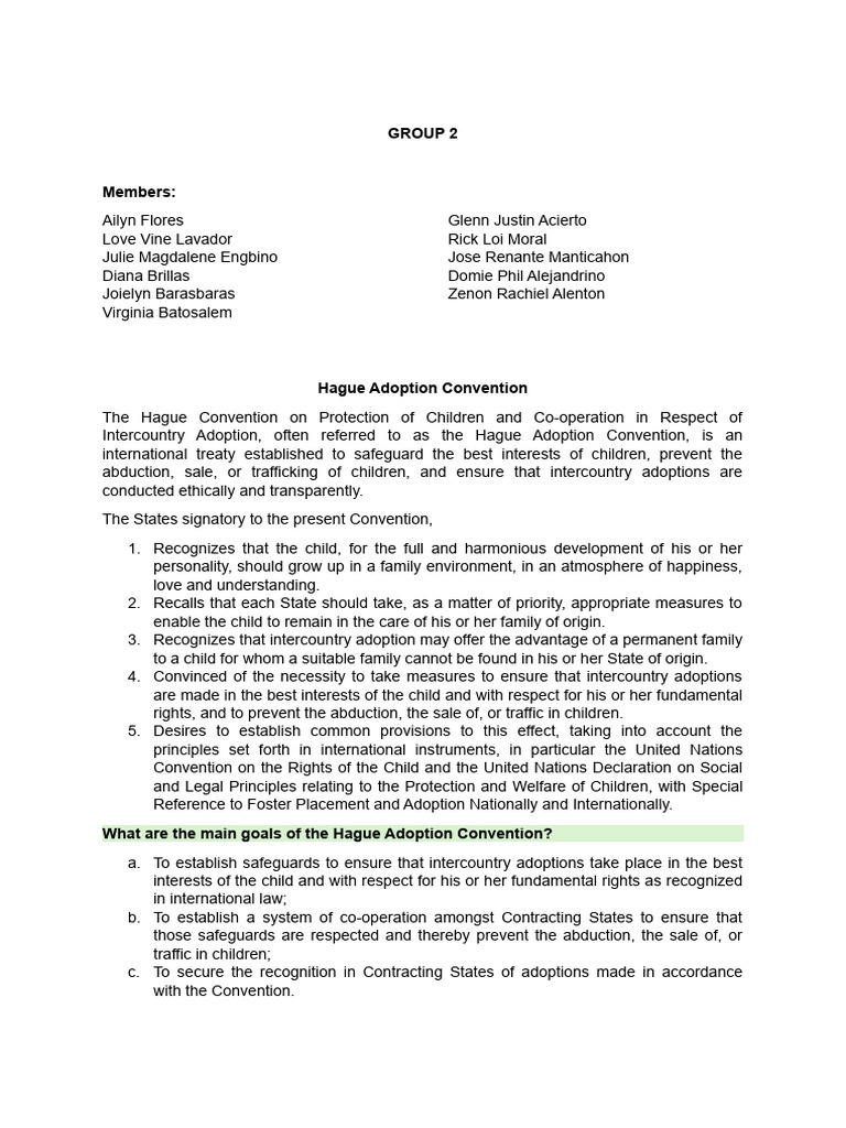 Hague Adoption Convention Overview | PDF | Social Science