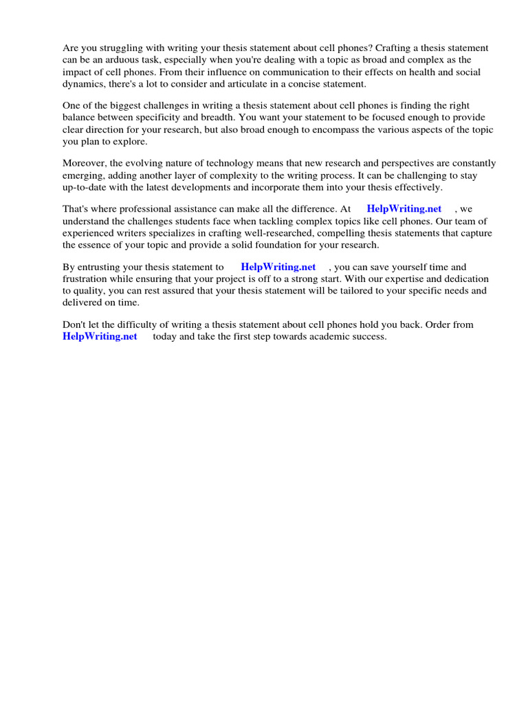 Thesis Statement Examples About Cell Phones | PDF | Telephone | Mobile ...