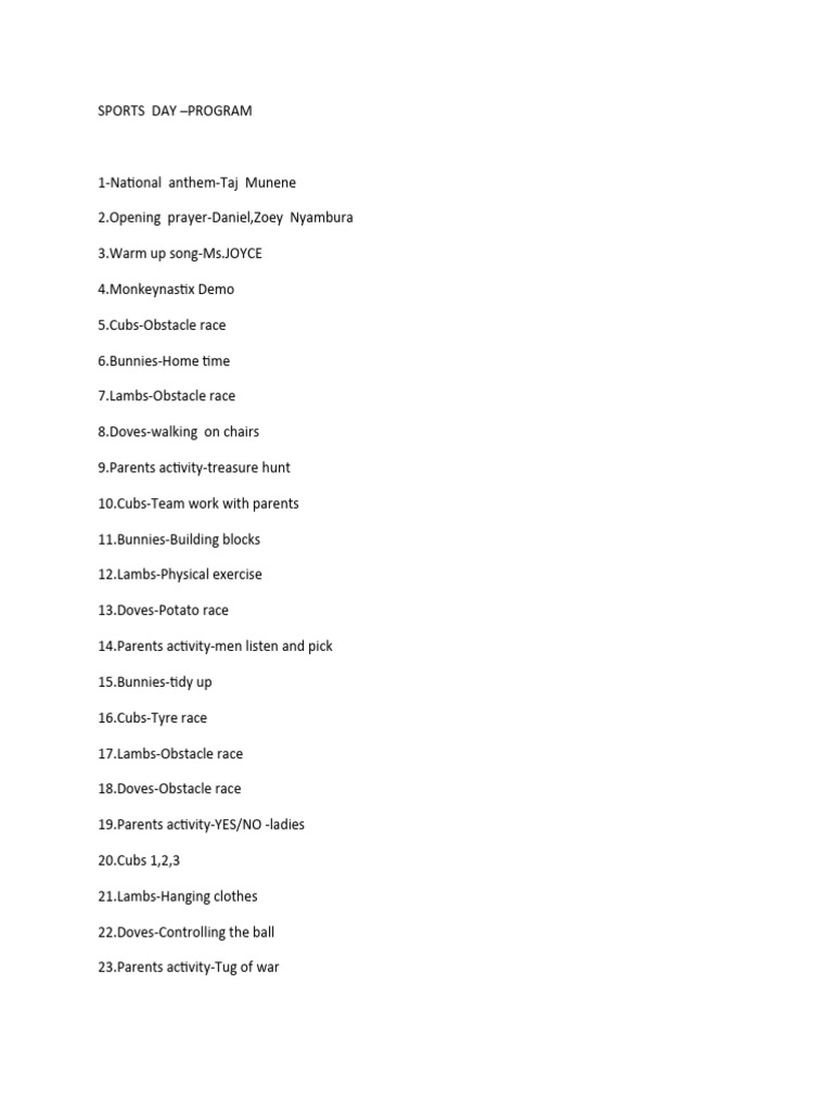 Sports Day Programme | PDF