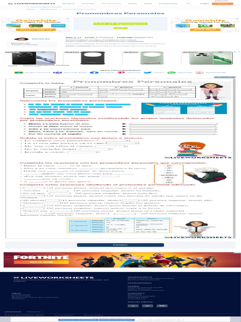 Pronombres Personales Online Exercise For 5º Primaria Live Worksheets | Download Free PDF ...