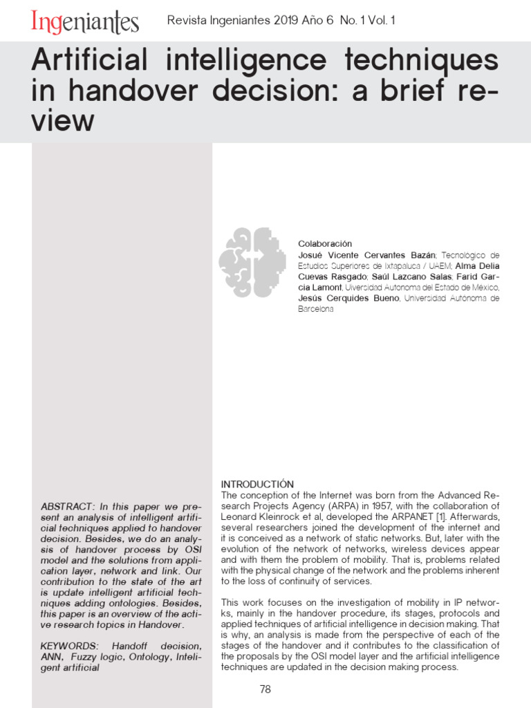 AI Techniques in Handover Decisions | PDF | Computer Network | Internet Protocols