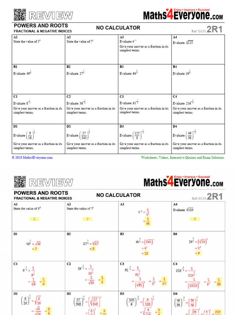 Powers and Roots Fractional and Negative 20261 | PDF | Chess
