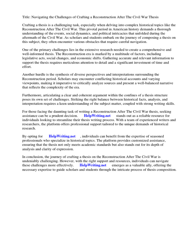 Reconstruction After The Civil War Thesis | PDF | Reconstruction Era ...