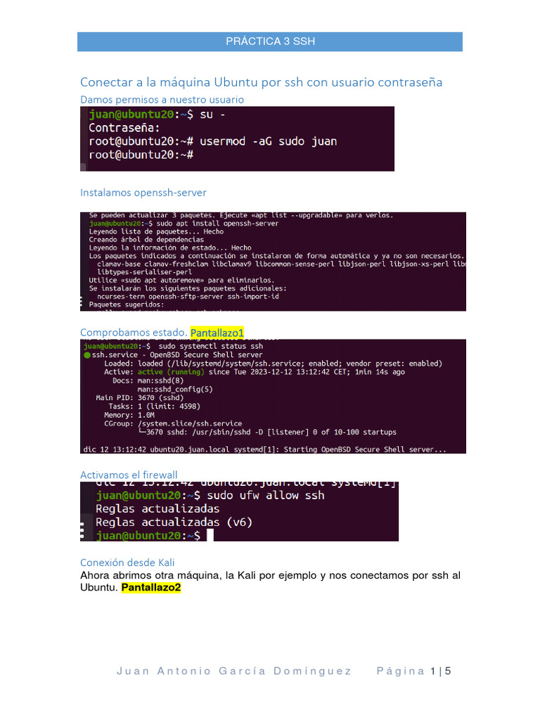 Práctica3 SSH | PDF | Cubierta segura | Autenticación