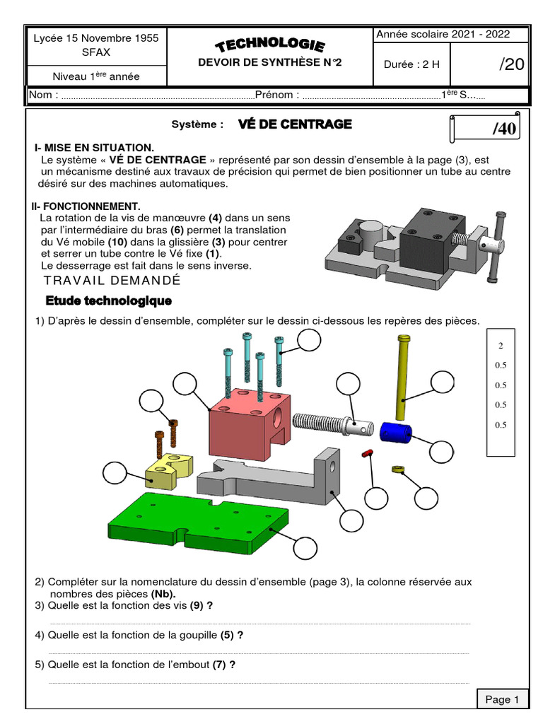 Devoir de Synth N2 1ère A 2022 | PDF | Outils | Mécanique newtonienne