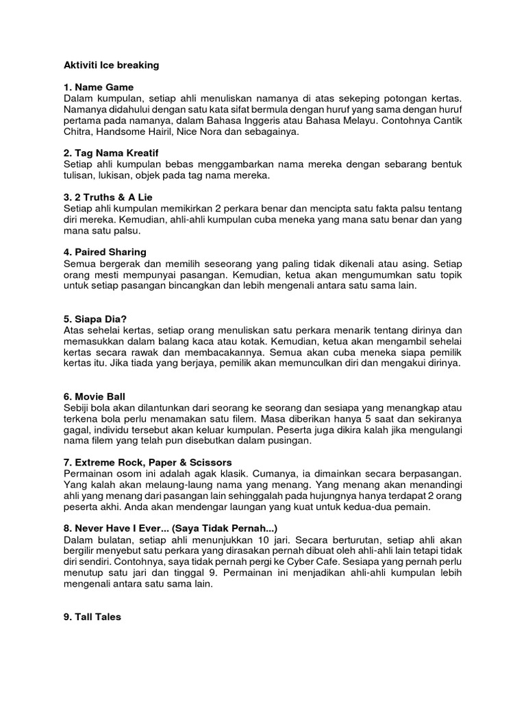 Aktiviti Ice Breaking | PDF | Olahraga & Rekreasi | Game & Aktivitas