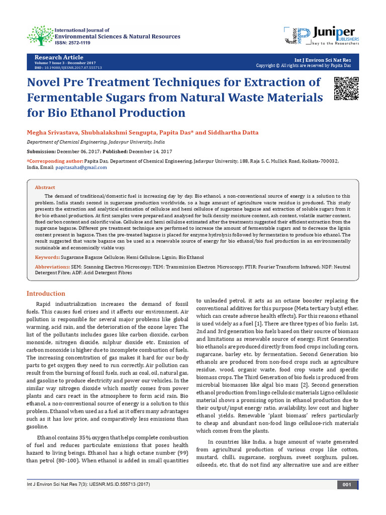 Novel Pre Treatment Techniques For Extraction of F | PDF | Biofuel ...