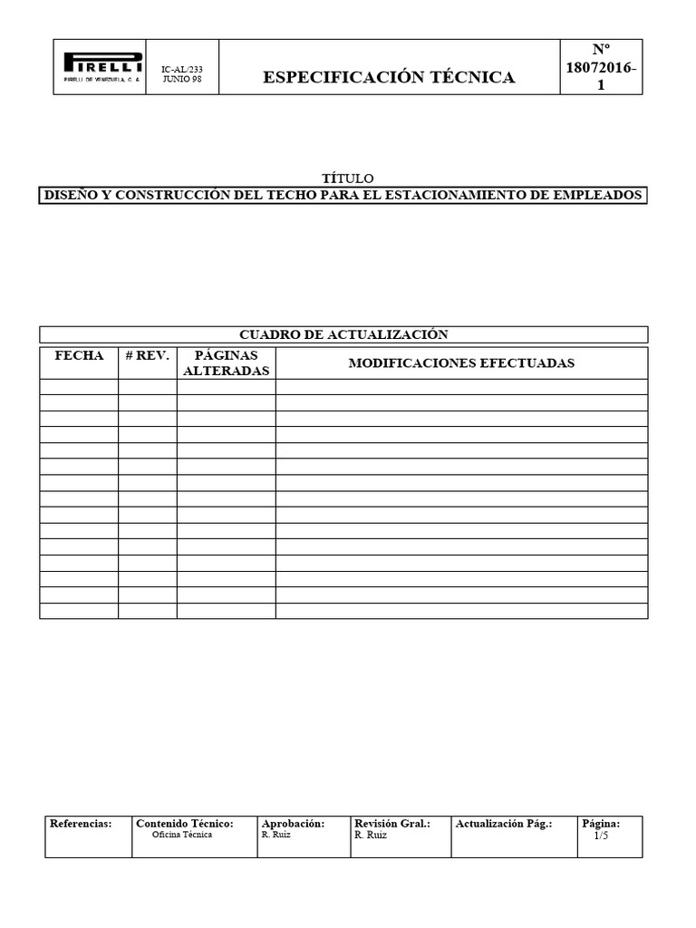 2especificación Técnica - Diseño y Const. Techo Estacionamiento Emp. | PDF | Acero | Tornillo