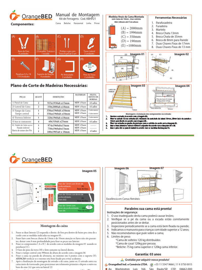 Manual de Montagem Kit de Ferragens para Cama Beliche Horizontal Retratil Linha Prime 1 | PDF | Cama