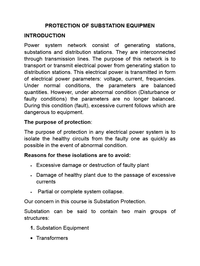 Protection of Substation Equipment Introduction New 1 | PDF
