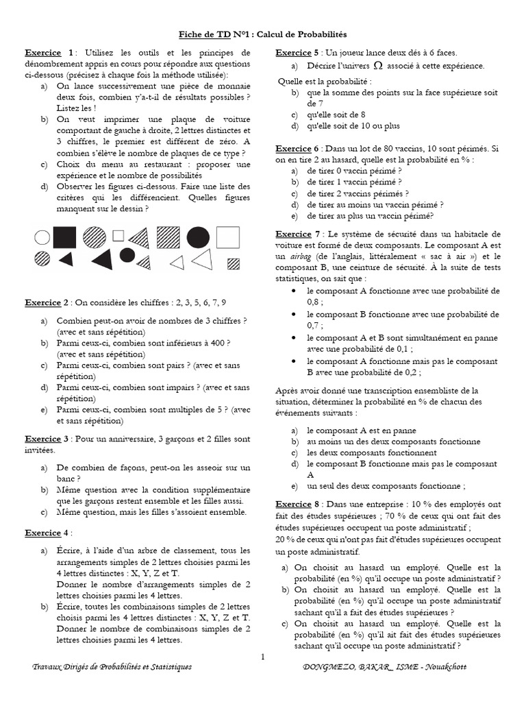 Fiches TD1&2 Proba&Stat | PDF