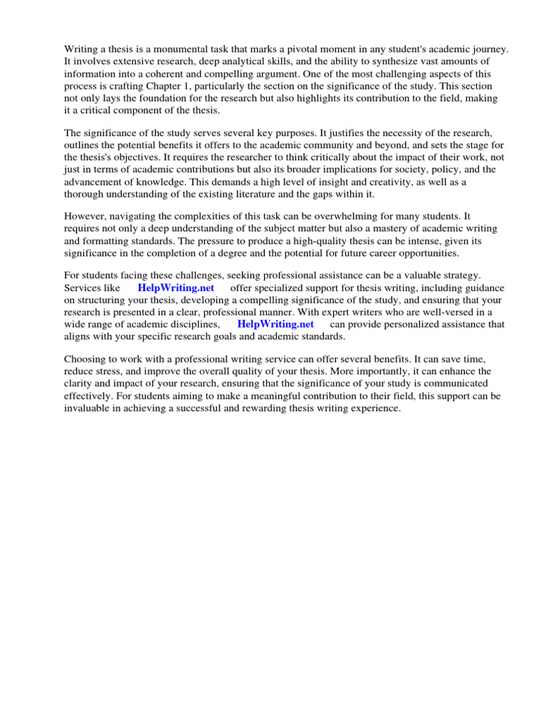 Chapter 1 Thesis Significance of The Study | PDF | Thesis | Cognition